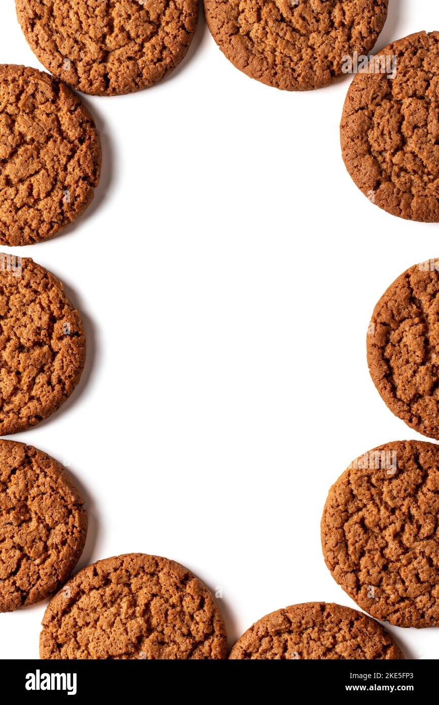 Oatmeal cookies frame isolated on white background with clipping path ...