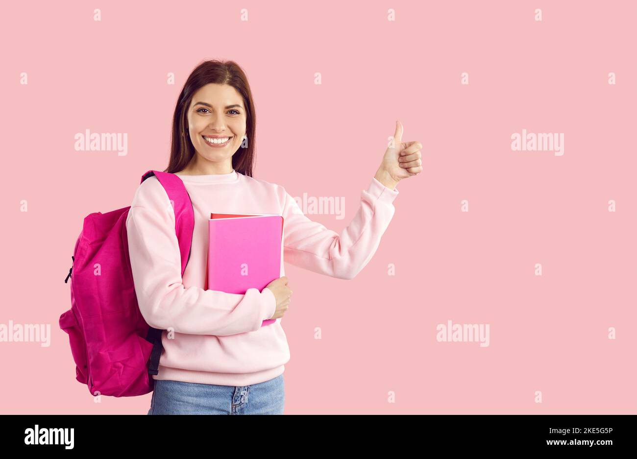 Smiling girl student recommend good education Stock Photo - Alamy