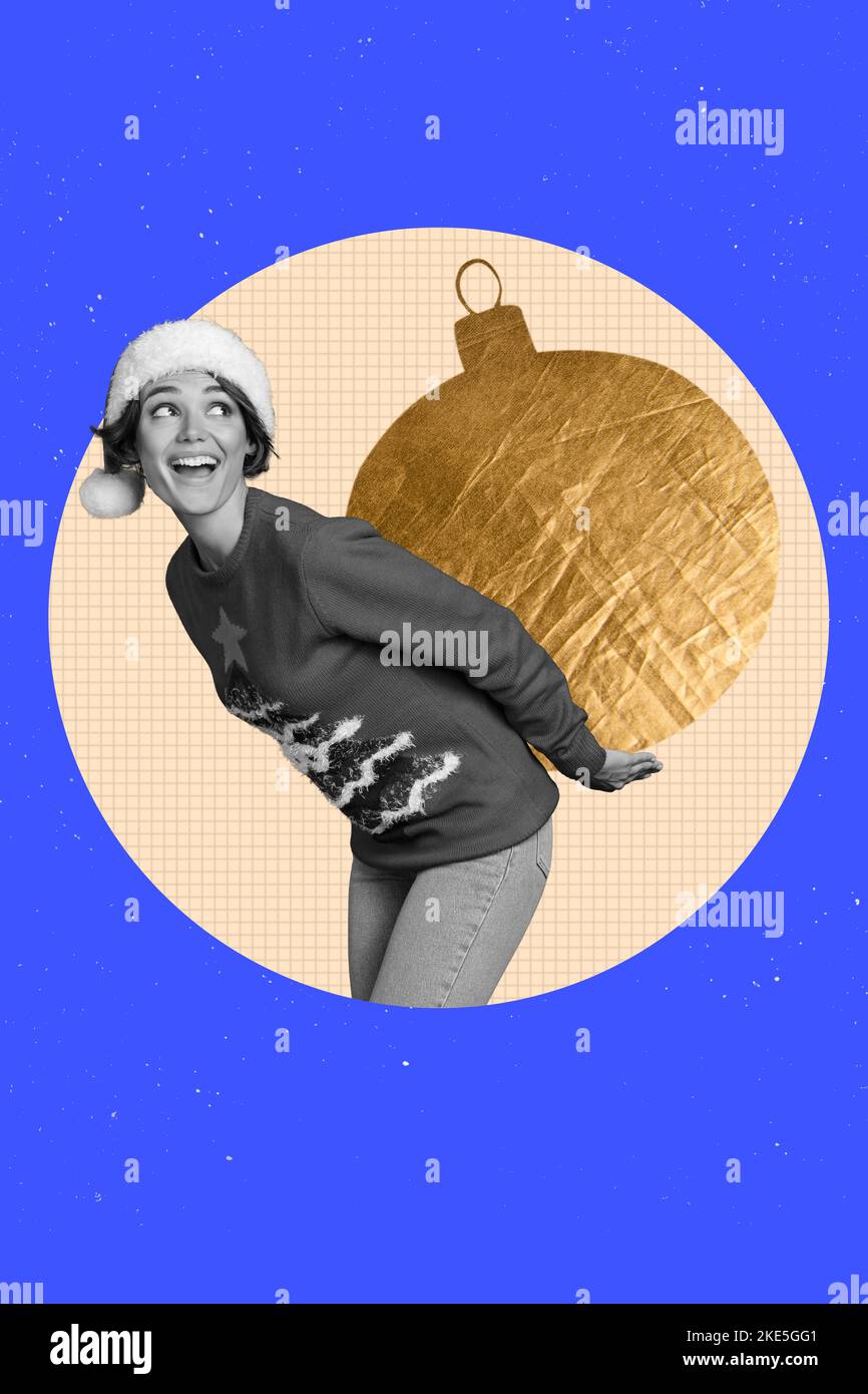 Vertical creative collage 3d photo of cheerful positive optimistic girl ...