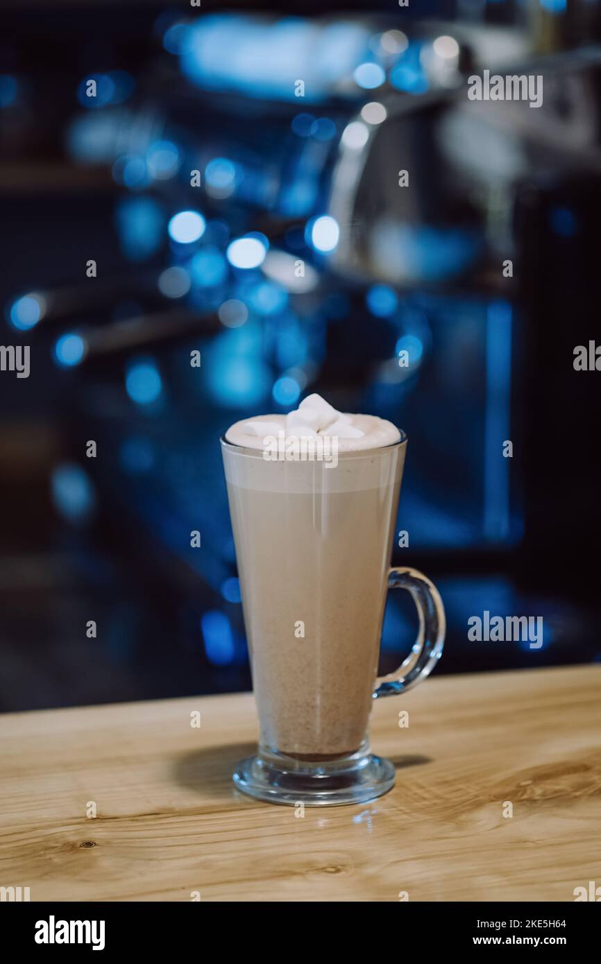 Close up of chocolate cocktail with little white marshmallow on ...