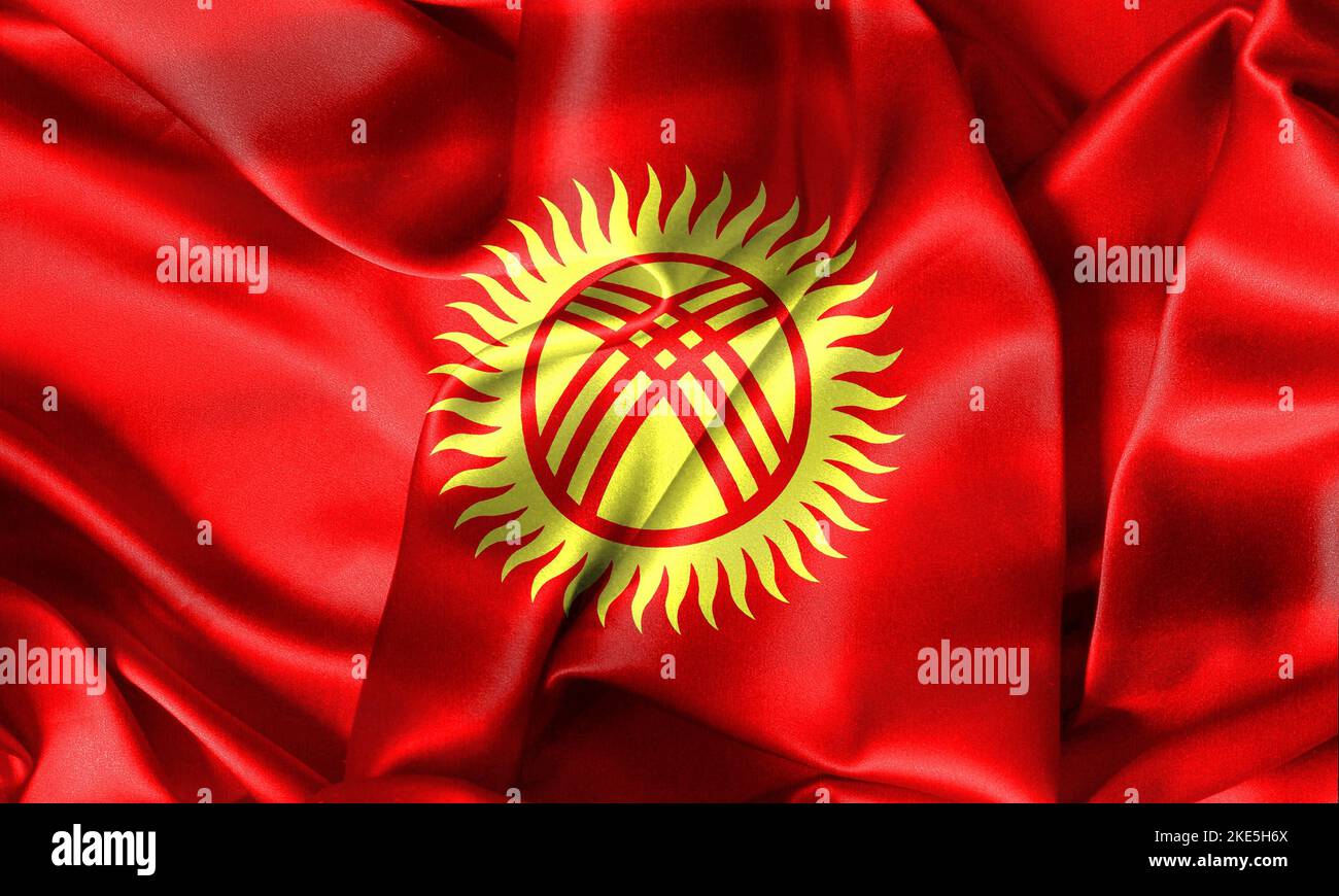 Kyrgyzstan flag - realistic waving fabric flag Stock Photo - Alamy