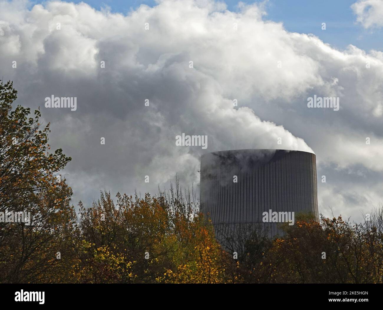 Working cooling tower of a nuclear power plant in Germany. A smoke ...