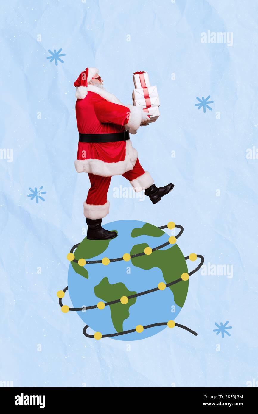 Vertical creative collage photo of positive kind good mood santa claus ...