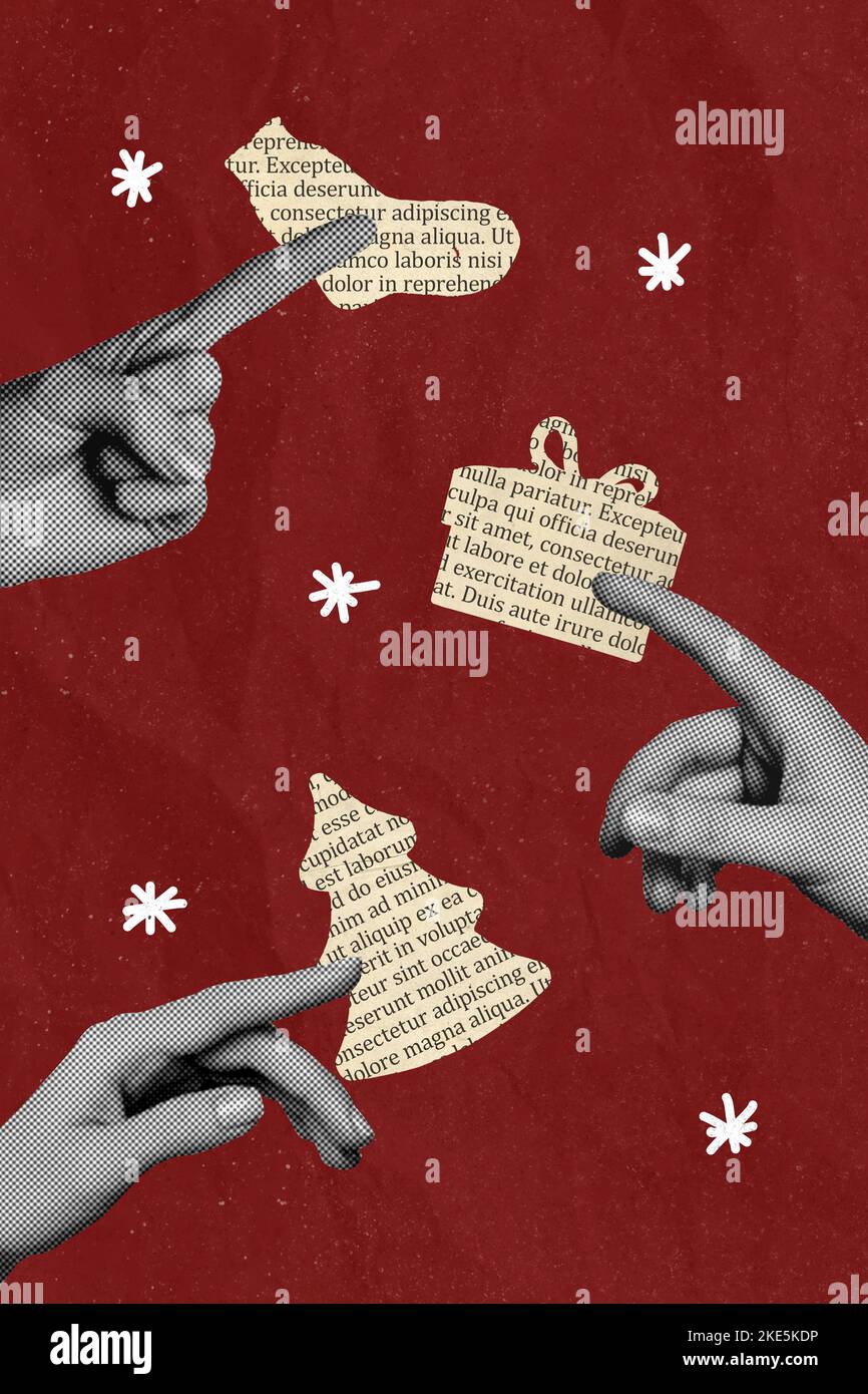 Creative photo 3d collage artwork poster postcard of human arms hold ...