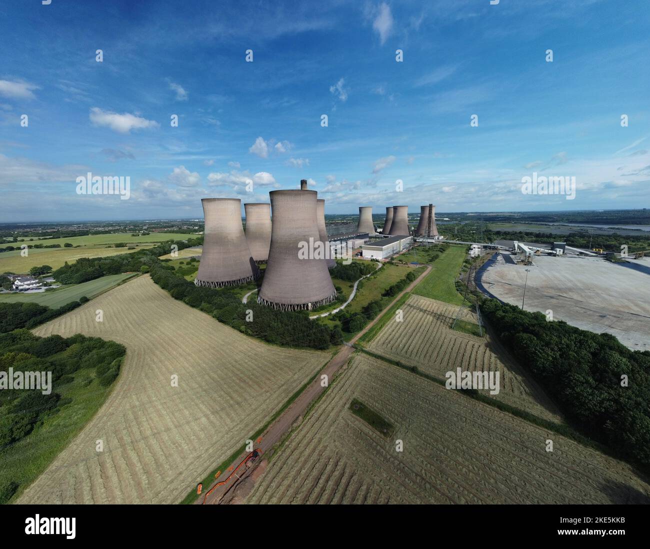 An aerial shot of the cooling towers of Fiddlers Ferry Power Station in ...