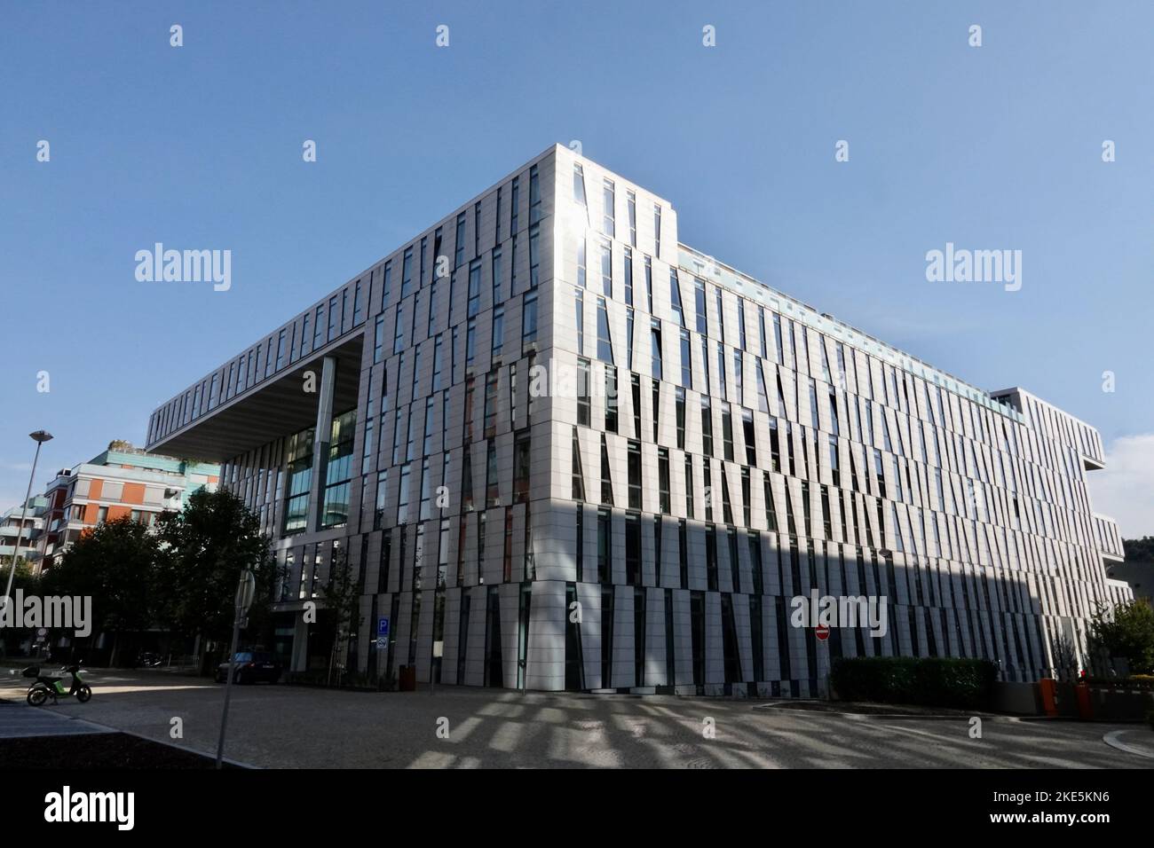 New modern office district in Karolinska street near Vltava river in ...