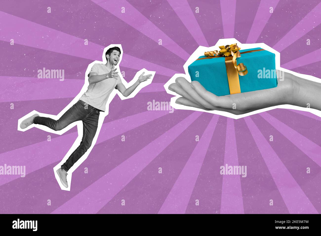 Creative photo 3d collage artwork poster postcard of positive man ...