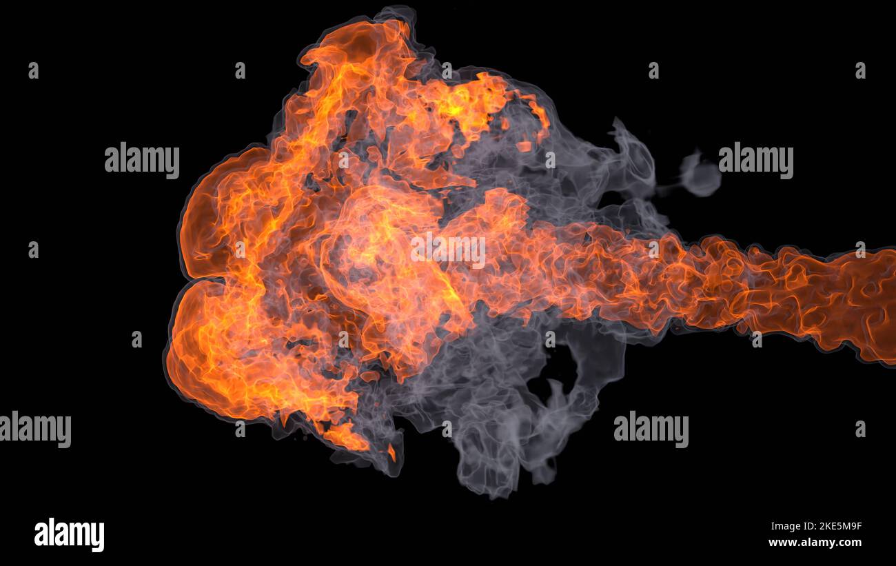3D rendering of burst of fire and smoke on black background Stock Photo ...