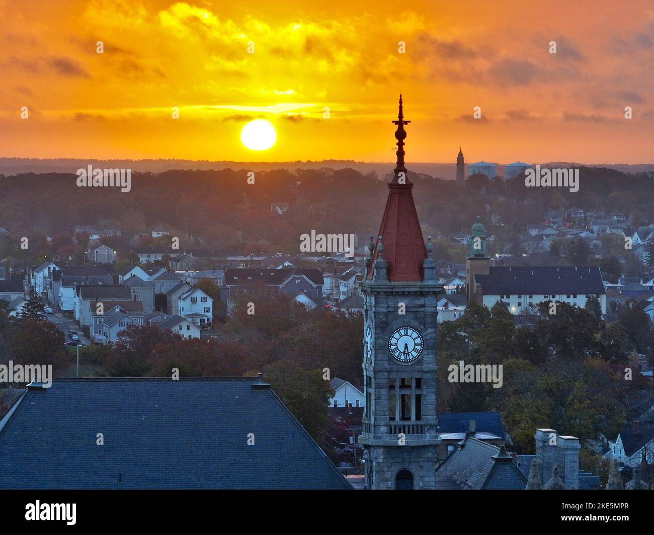 A beautiful orange sunset over the Worcester City Hall Stock Photo - Alamy