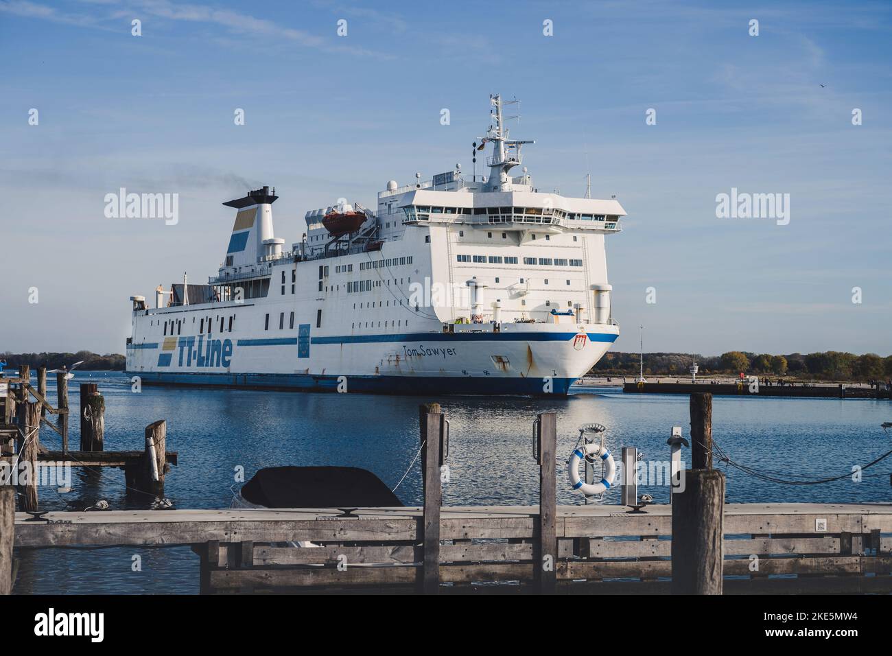 Travemünde, Germany - 10 26 2022: TT-Line ferry at the entrance to ...