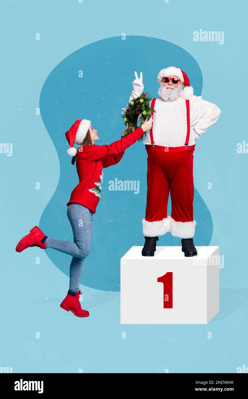 Creative photo 3d collage artwork poster postcard of funky girl reward ...