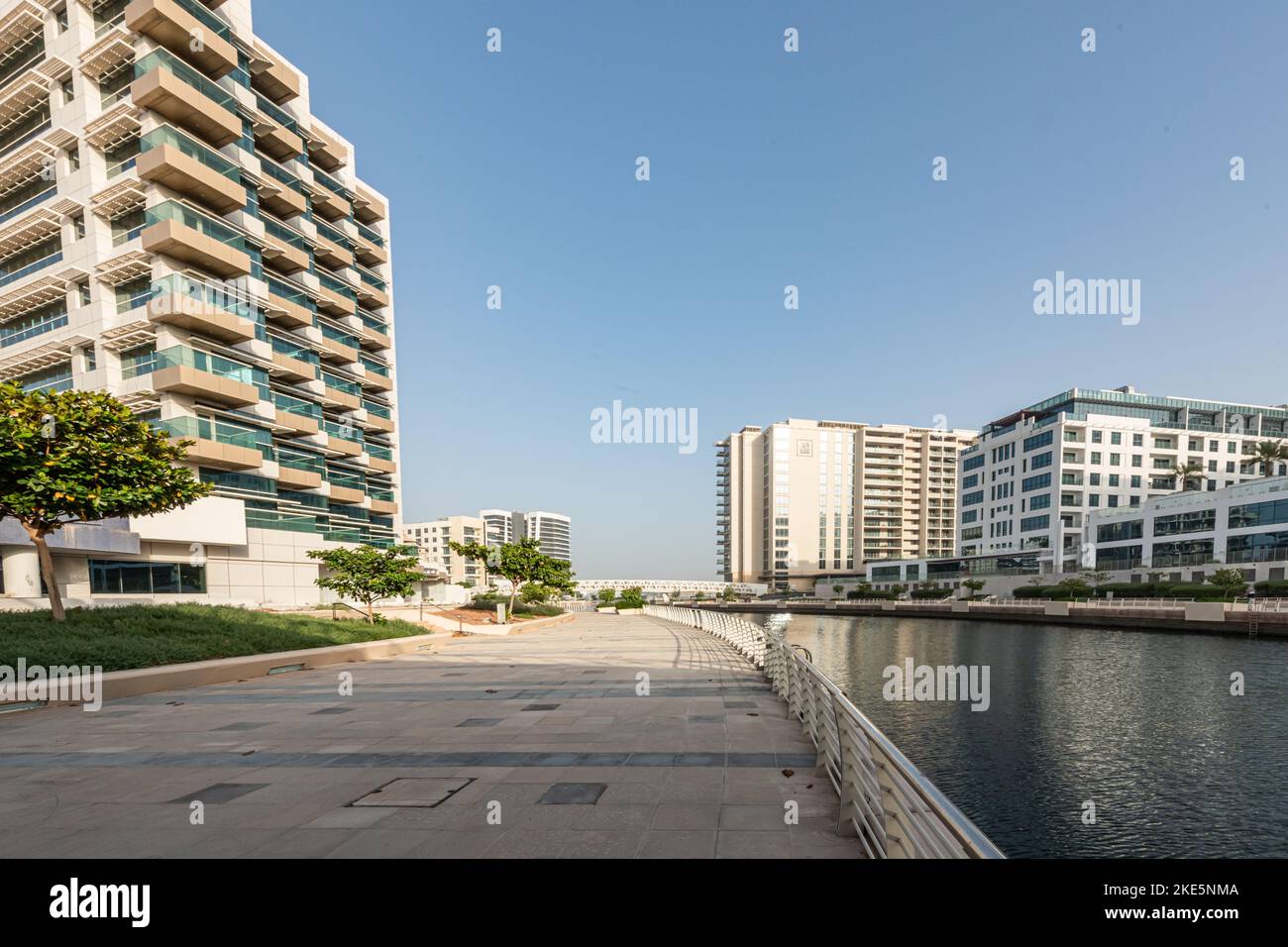 The canal and buildings in the new Al Raha Beach neighbourhood in Abu ...
