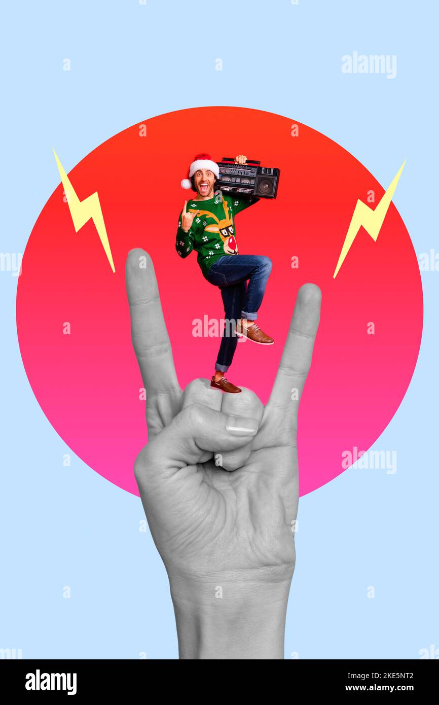 Creative photo 3d collage artwork poster postcard of funky crazy young ...