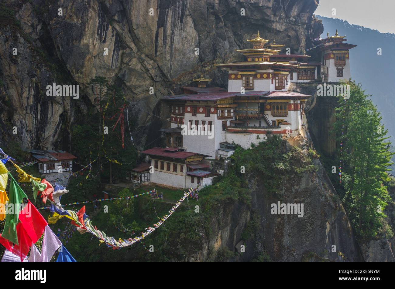 Scenic landscape view of cliff hanging Taktsang buddhist monastery aka ...