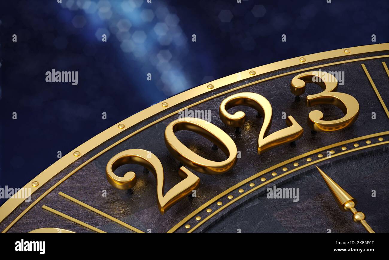 Golden number 2023 close up background postcard Stock Photo - Alamy