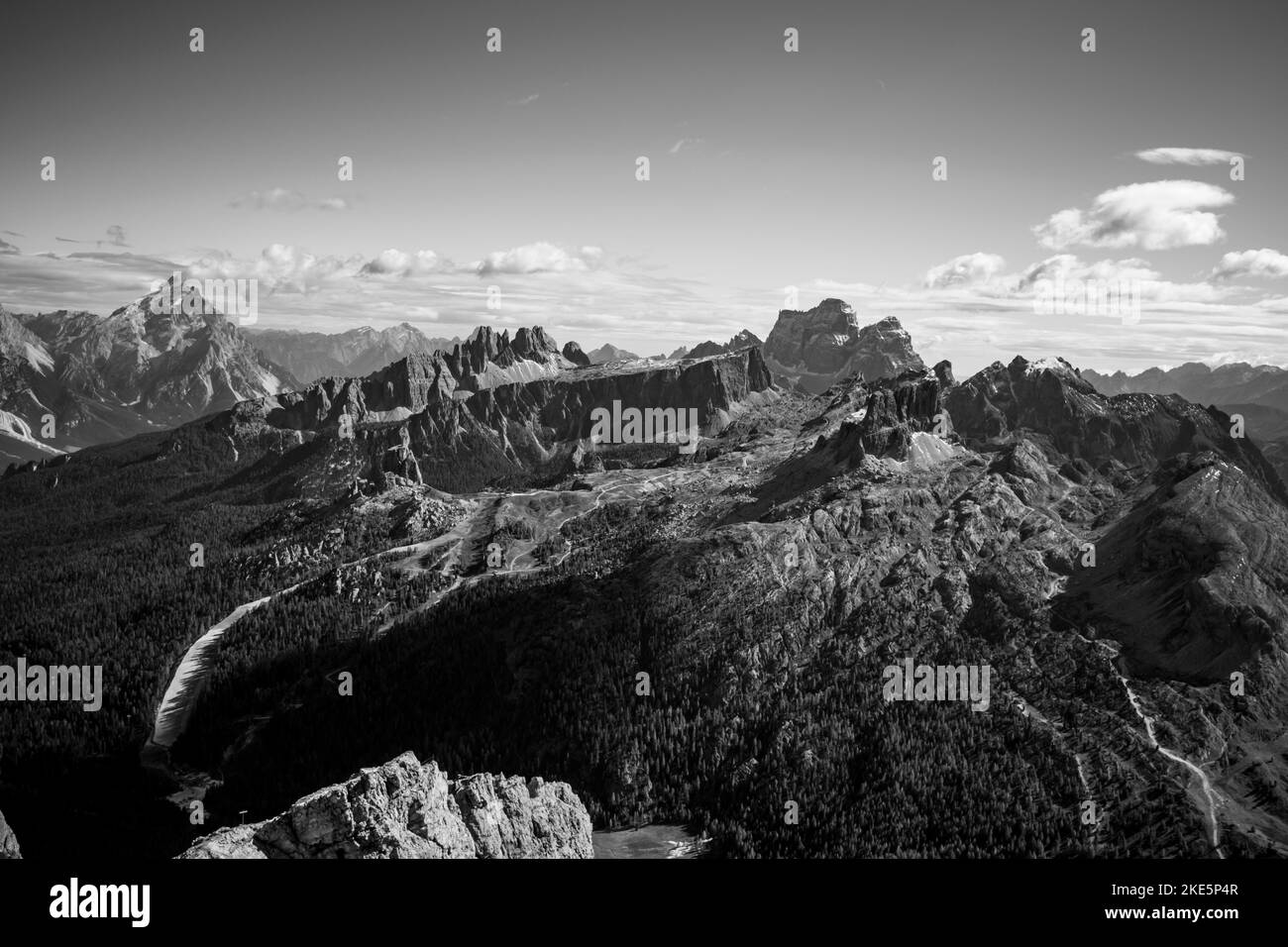 A grayscale scenic view of the Dolomites mountain range Stock Photo - Alamy