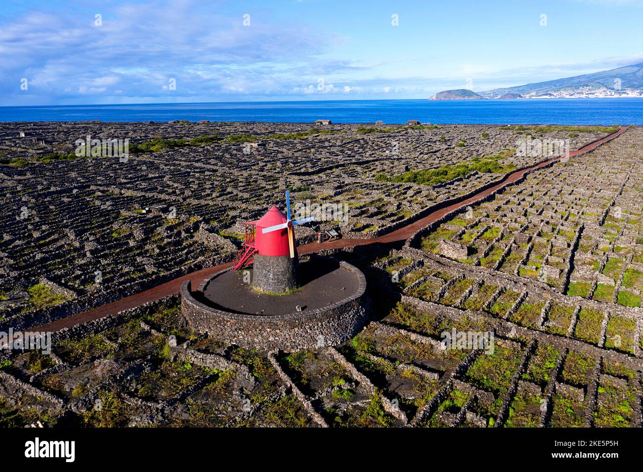 Aerial view of Moinho Do Frade mill in the middle of vineyards south of ...
