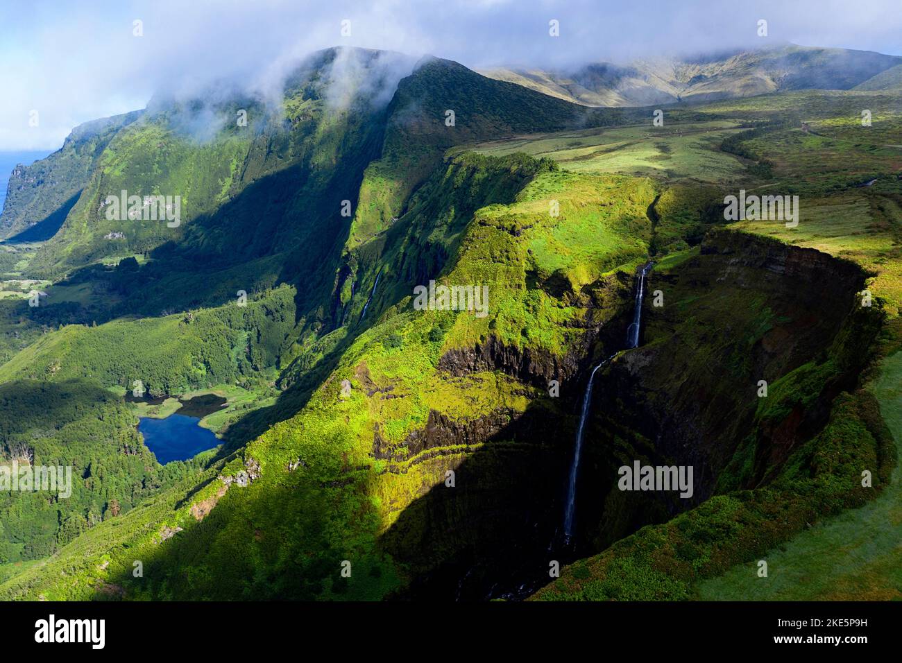 View of Ribeira grande waterfall and Poço Ribeira do Ferreiro lake in ...