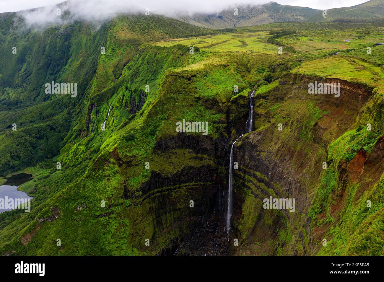 Aerial view of Ribeira grande waterfall. Flores, Azores, Portugal Stock ...