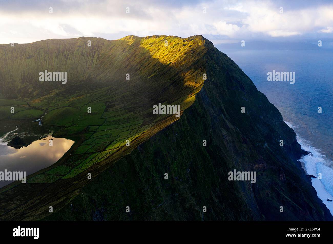 Aerial view of Caldeirao crater, Corvo island, Azores, Portugal Stock ...