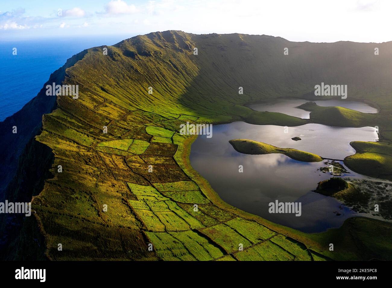 Aerial view of Caldeirao crater, Corvo island, Azores, Portugal Stock ...