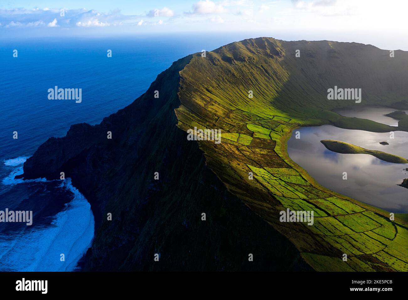 Aerial view of Caldeirao crater, Corvo island, Azores, Portugal Stock ...