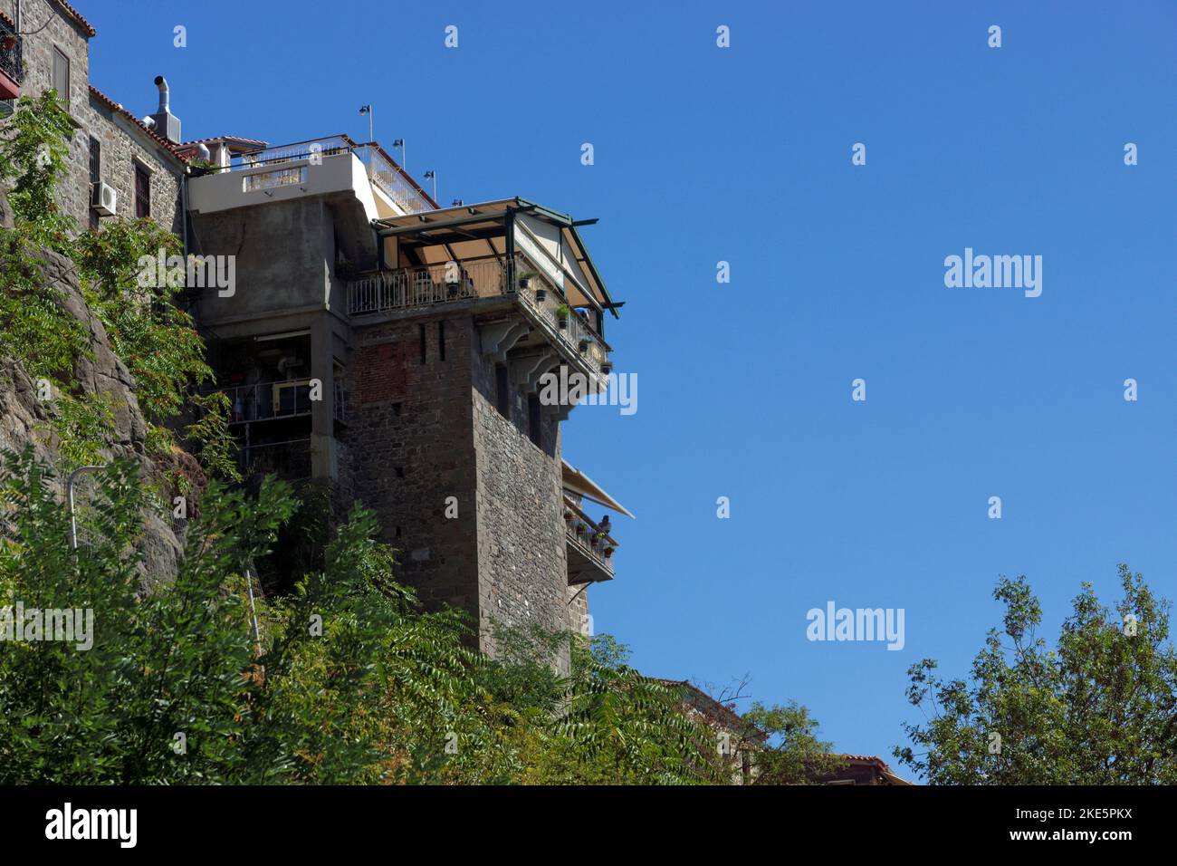 The town of Molyvos or Mithymna, with traditional overhanging balconies ...