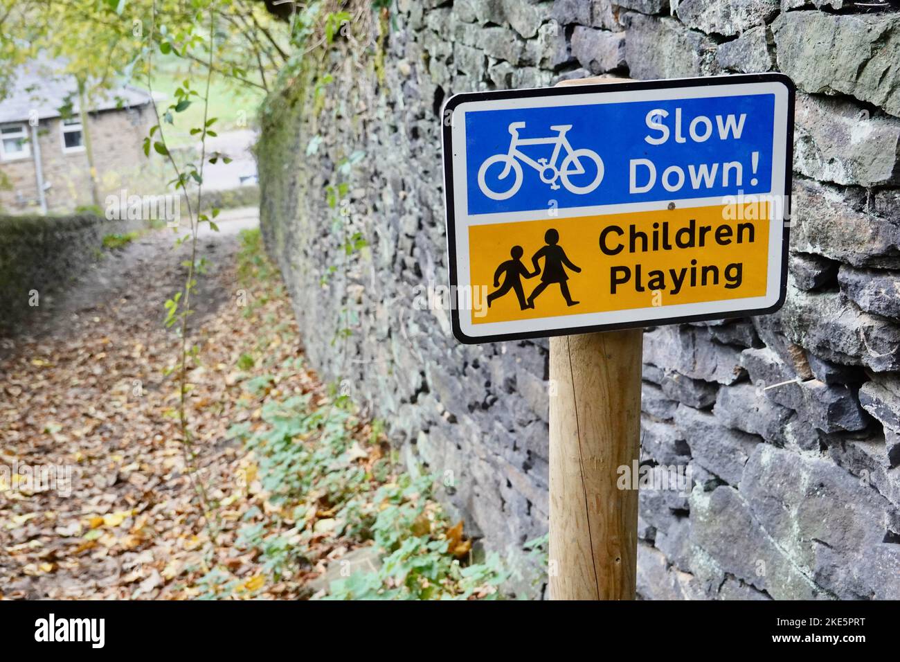 A notice on a steep rough path in Birch Vale, Derbyshire, warning ...