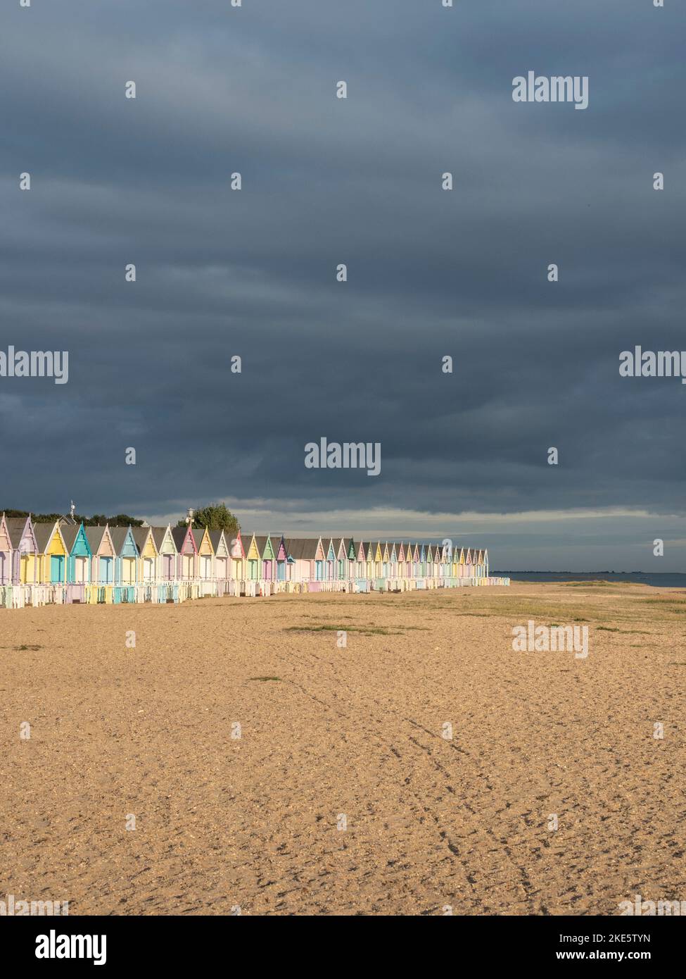 Colourful beach huts, West Mersea, Mersea Island, Essex, England Stock ...