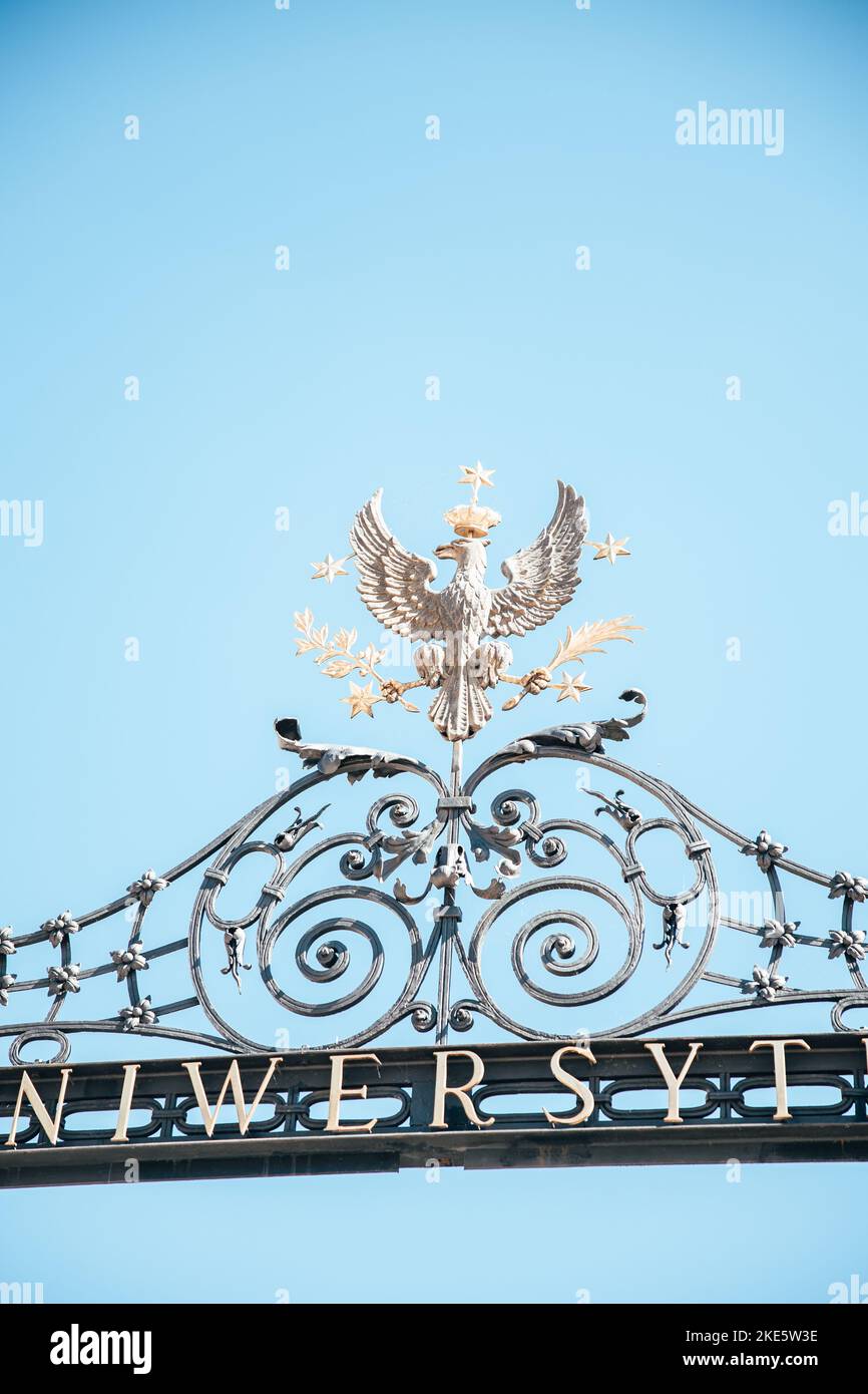 A vertical shot of a university gate symbol of an eagle Stock Photo - Alamy