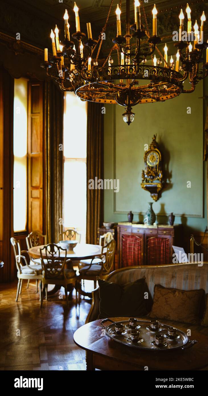 A vertical shot of the Dunster Castle interior in the of Minehead Stock ...