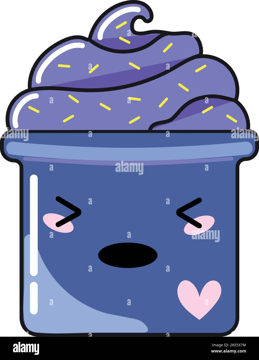 A cartoon-style pot with purple cream and sprinkles isolated on a ...