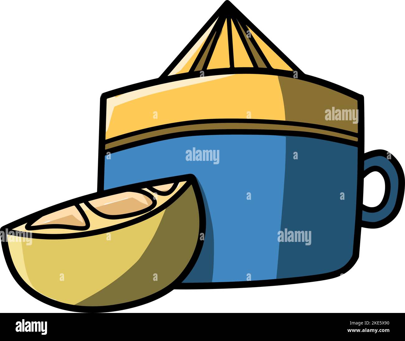 A cartoon-style citrus juicer with a slice of lemon isolated on a white ...