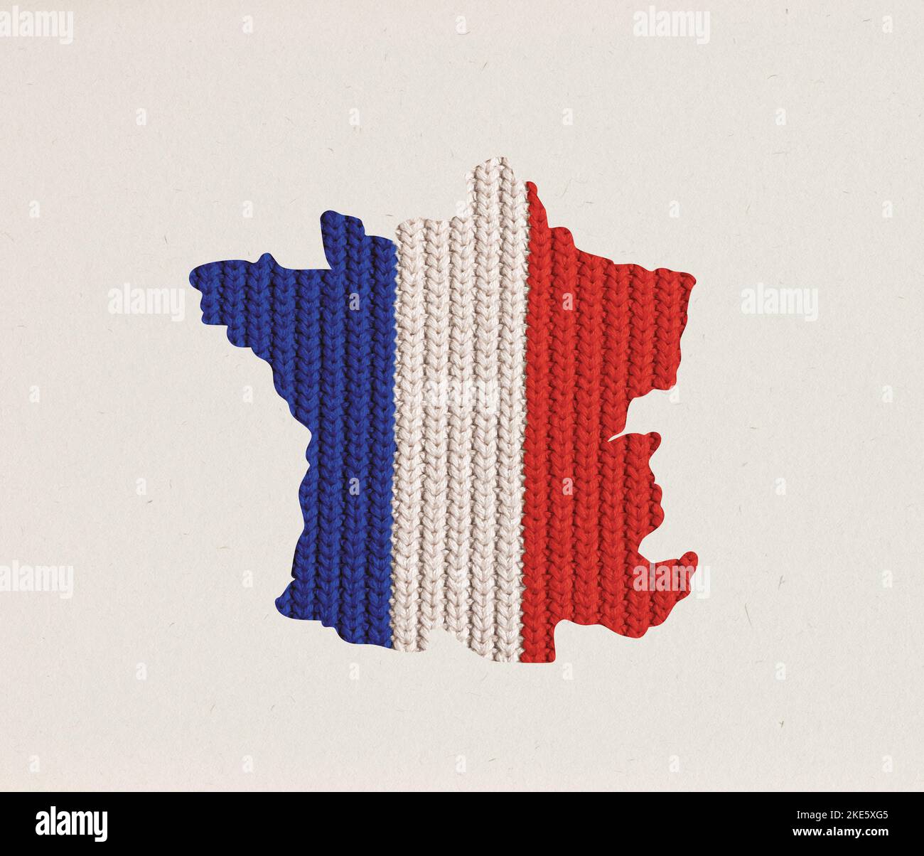 Creative conceptual design. Knitted texture of map of France over grey ...