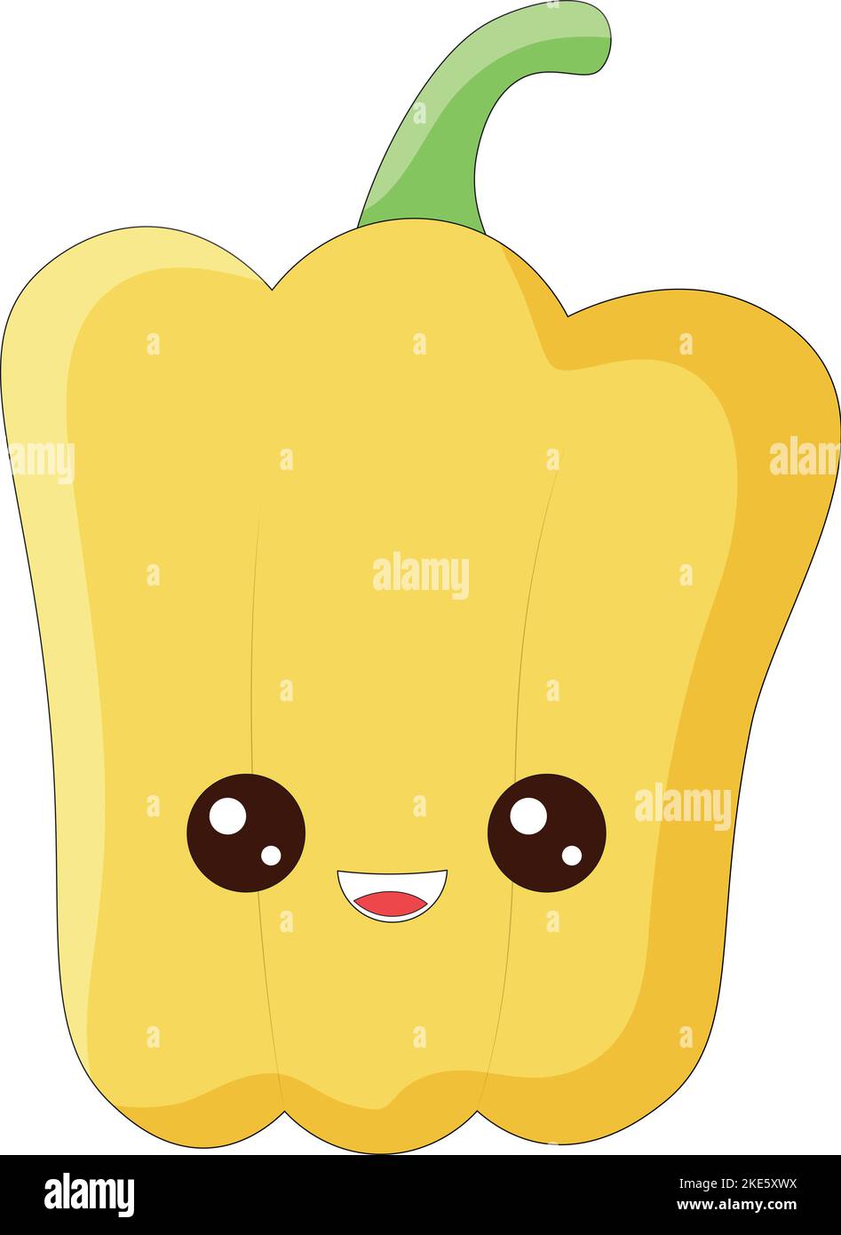 A digital illustration of a cute cartoon yellow bell pepper character ...