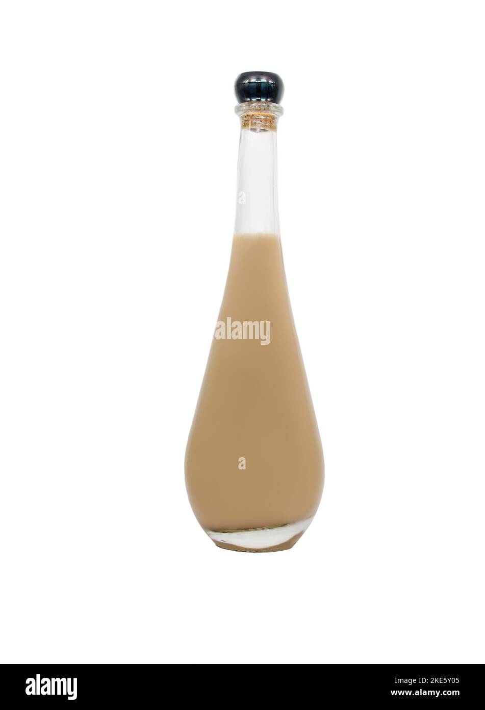 Nice insulated bottle with black cap and light brown liquid inside ...