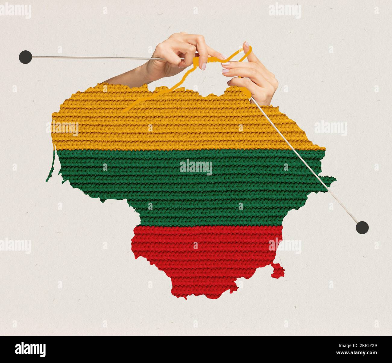 Creative conceptual design. Knitted texture of map of Lithuania as a ...