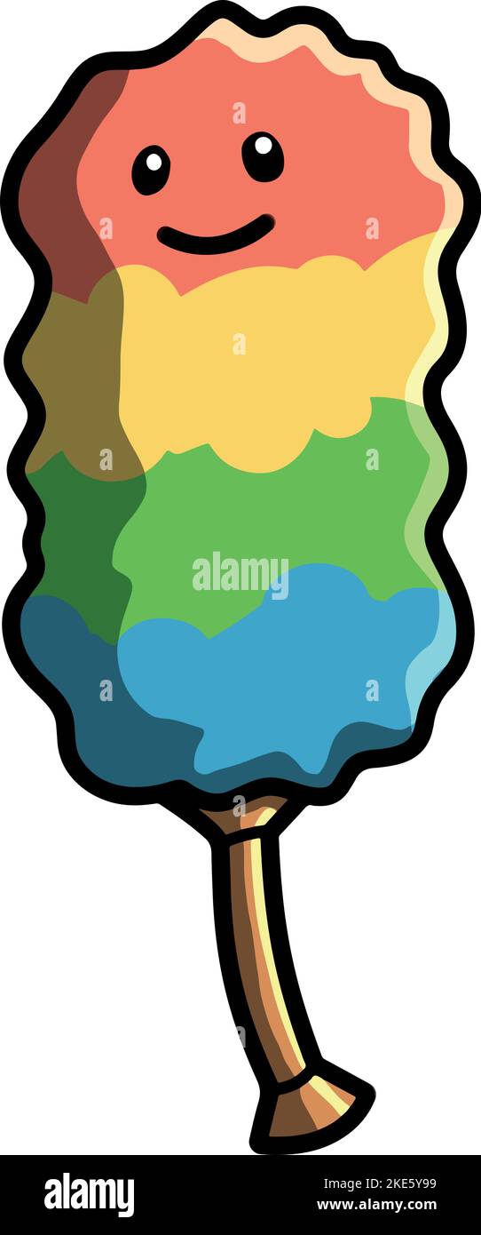 A cartoon-style multicolor feather duster isolated on a vertical white ...