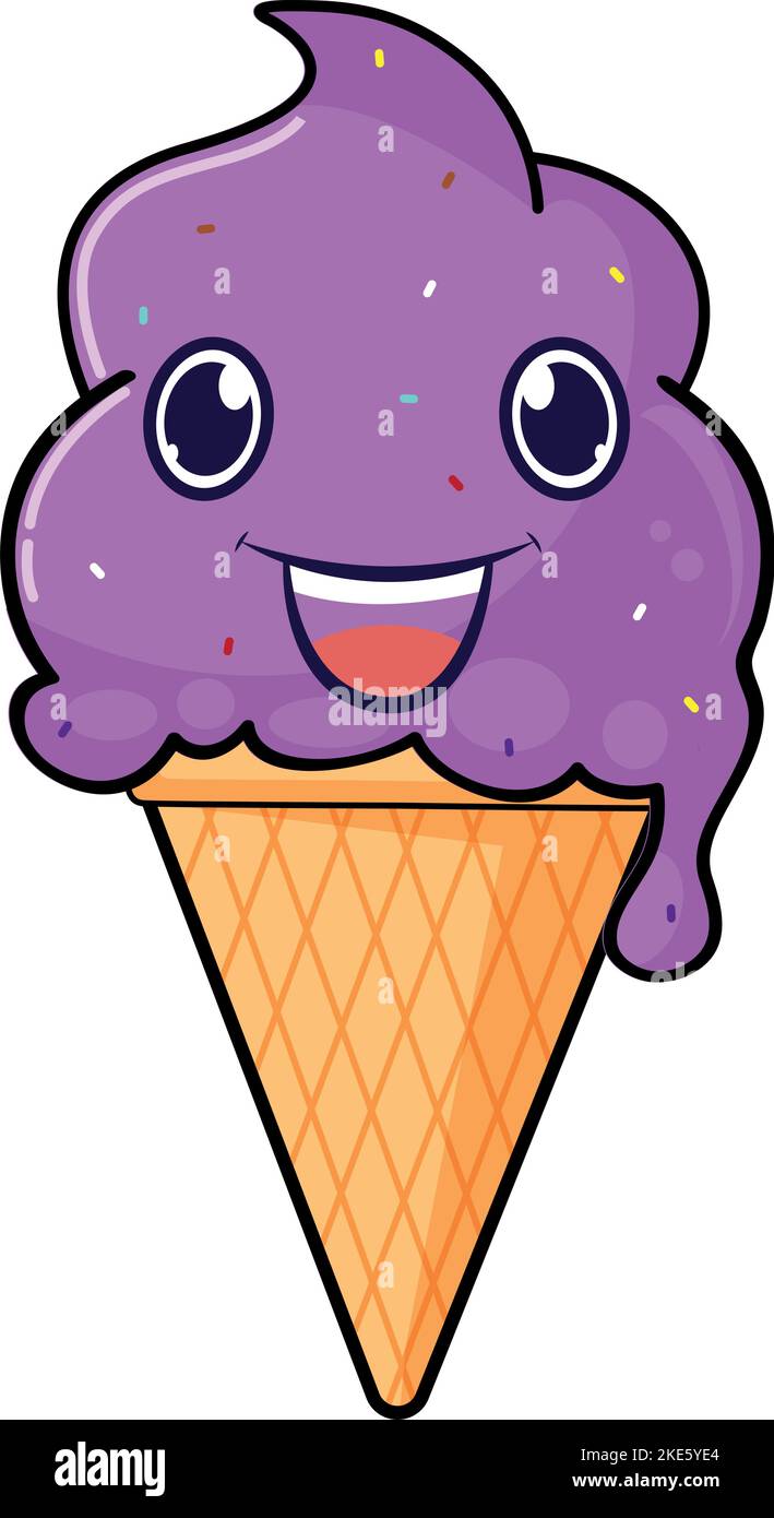 A cartoon-style cute ice cream isolated on a vertical white background ...