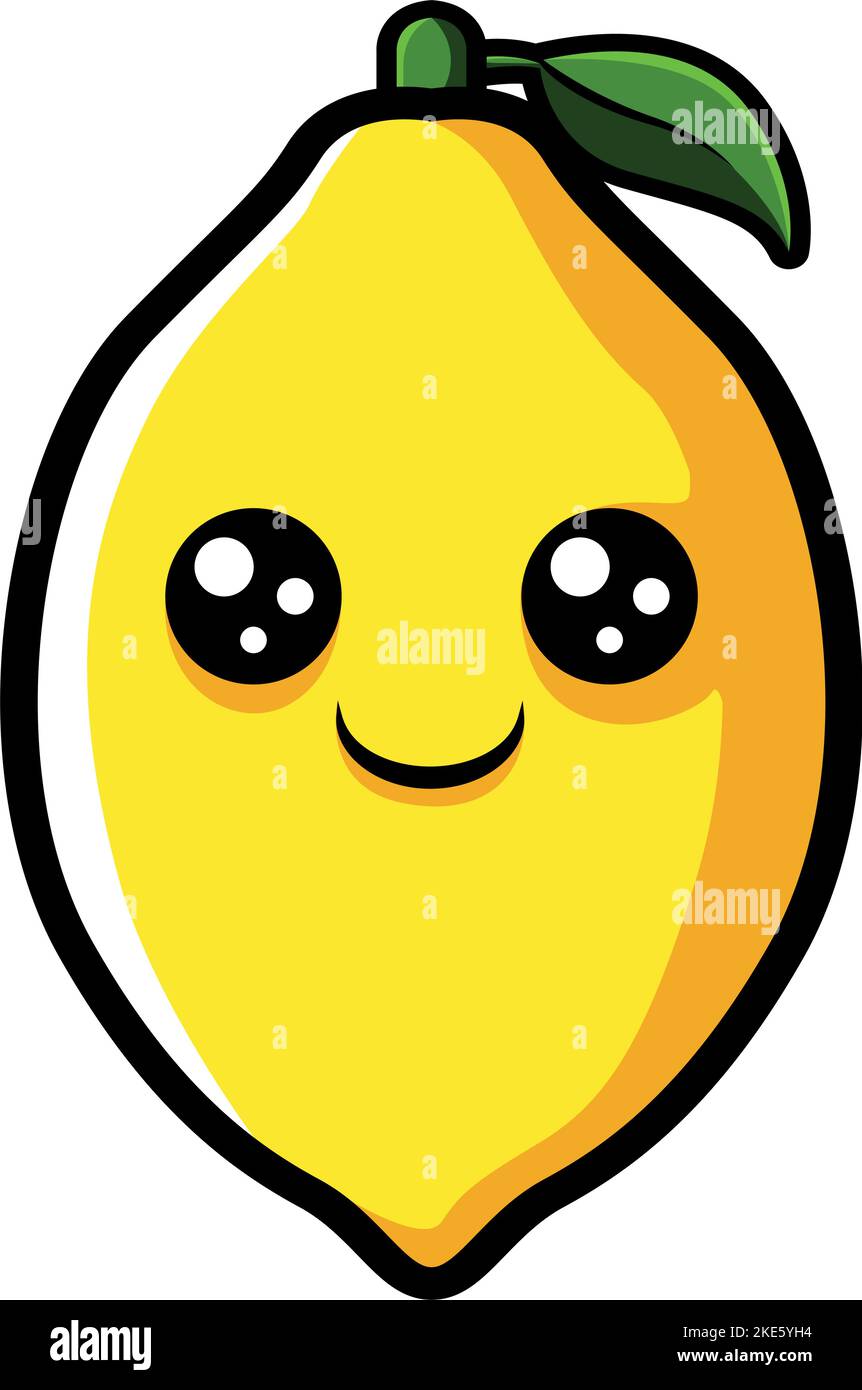 A cartoon-style cute lemon isolated on a vertical white background ...