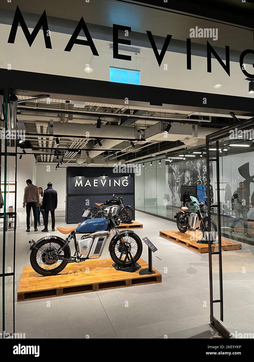 Maeving electric motorbike store inside Battersea Power Station. UK ...