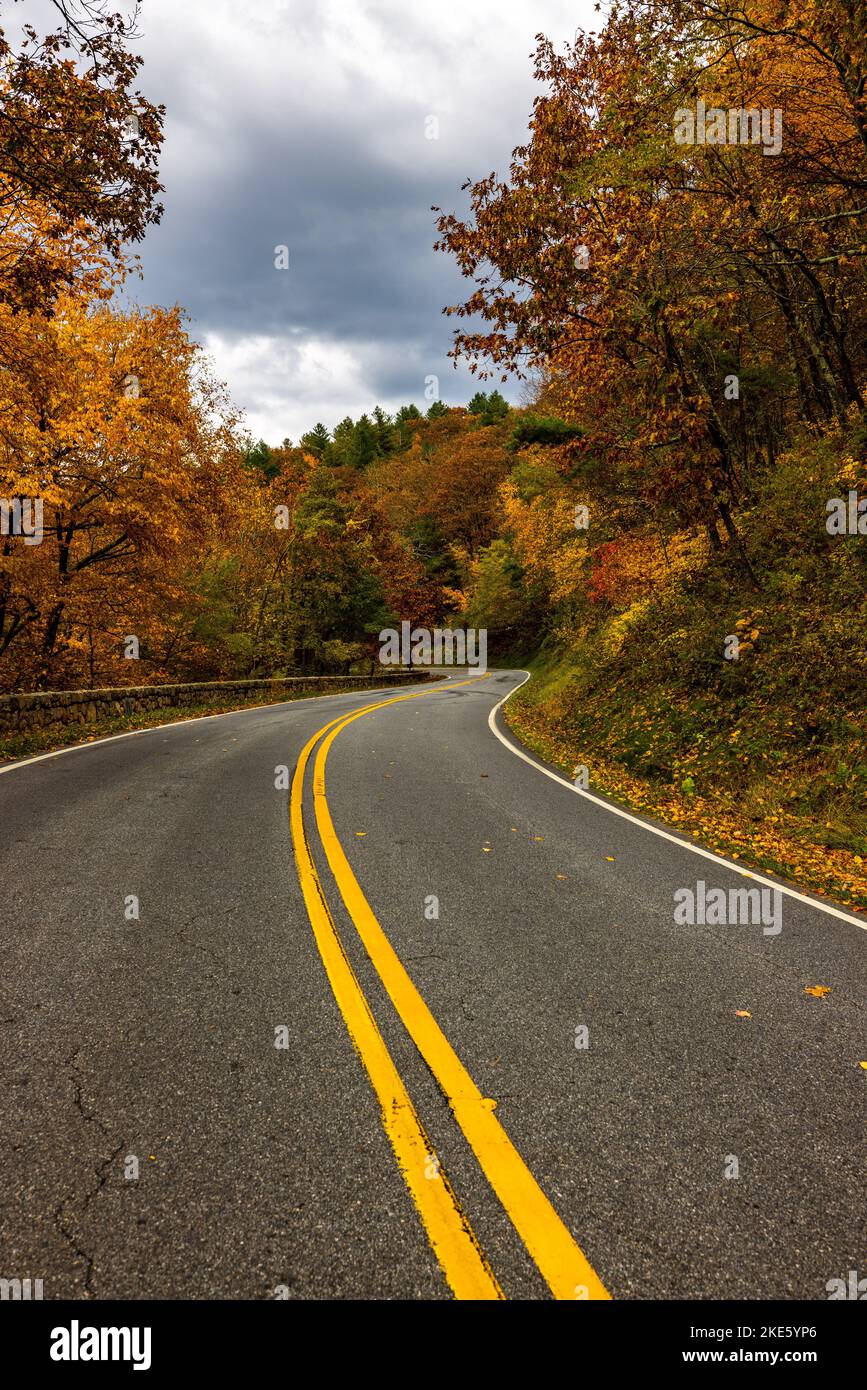 The Skyline Drive route surrounded by beautiful trees at the Shenandoah ...