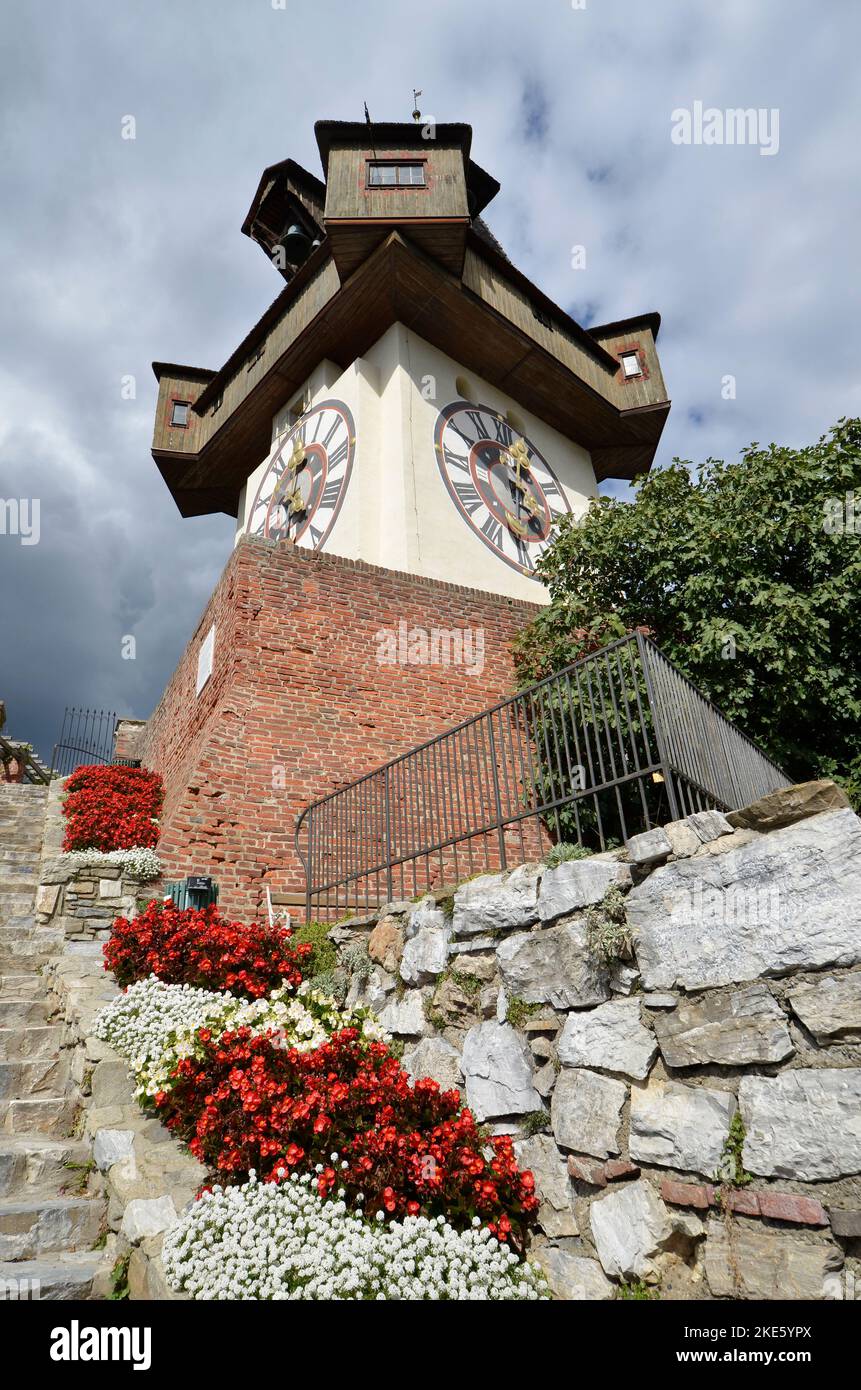 Austria, clock tower on Schlossberg in UNESCO world heritage site of ...