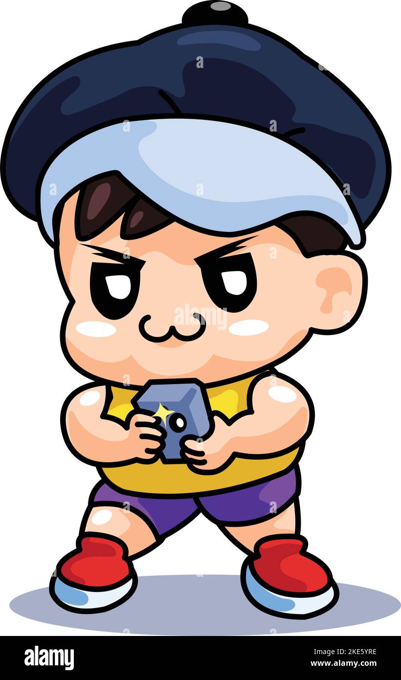 A digital illustration of a cute cartoon kawaii character isolated on a ...