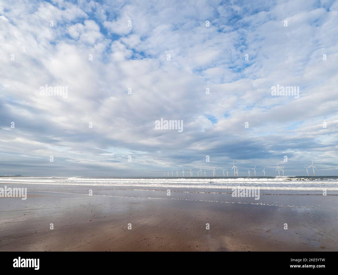 View of Windfarm, Redcar beach, Redcar, North Yorkshire, England Stock ...
