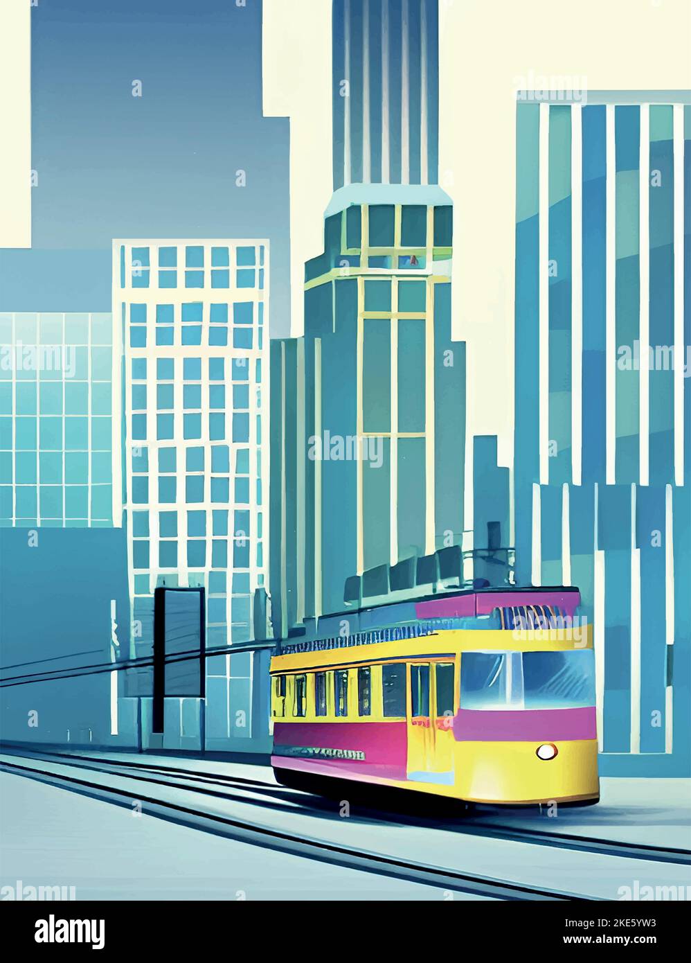 A vertical view of a tram passing through the city Stock Vector Image ...