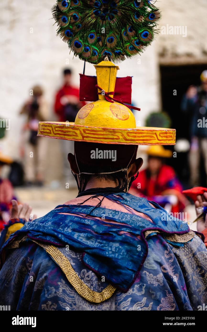 A Himalayan Tibetan Buddhist in ancient ritual at Tiji Festival in Lo ...