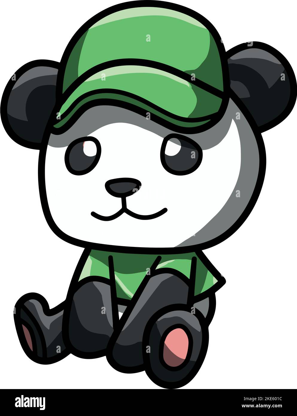 A cartoon-style cute panda isolated on a vertical white background ...