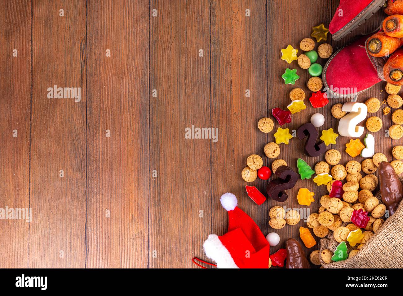 Sinterklaas, Saint Nicholas day background. Little kid red shoe with ...