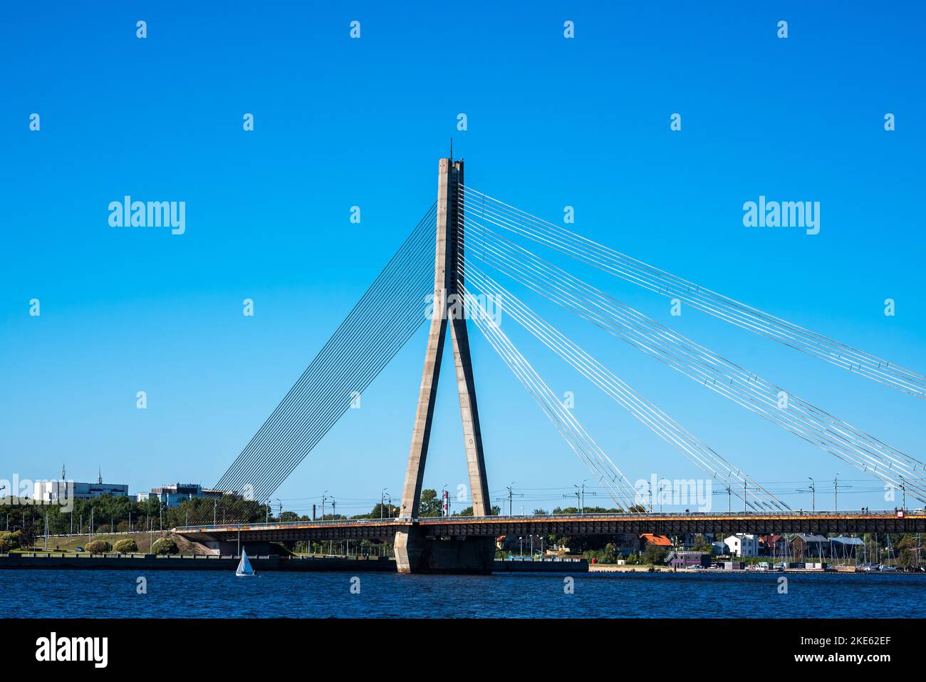 Riga, Latvia - 09102022: Cable-stayed Bridge in Riga across the Daugava ...